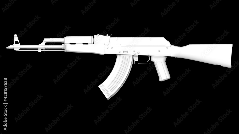 White AK-47 assault rifle isolated on black background. Classic Soviet ...