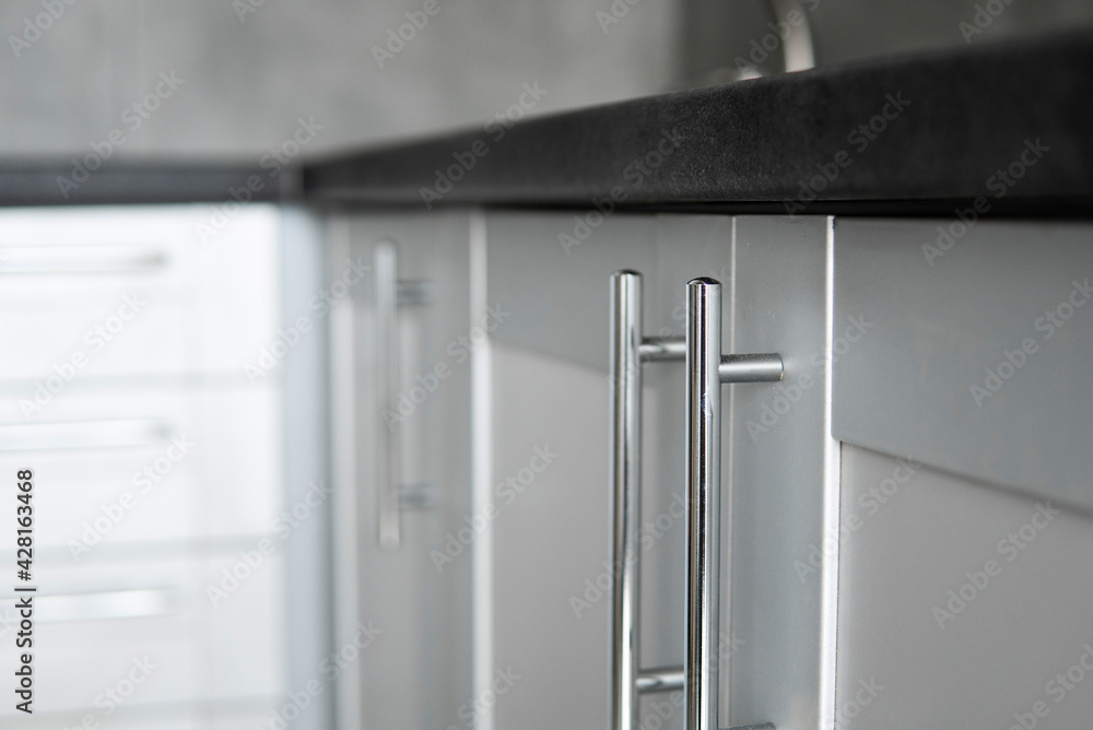 Modern minimalism style kitchen interior in monochrome tones. Custom ...