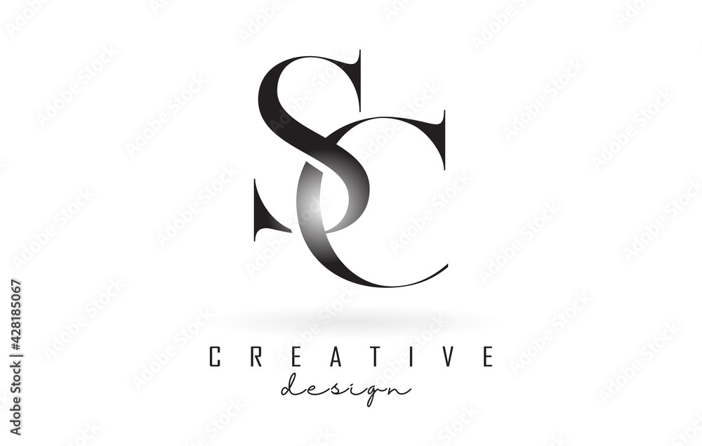 SC s c letter design logo logotype concept with serif font and elegant ...