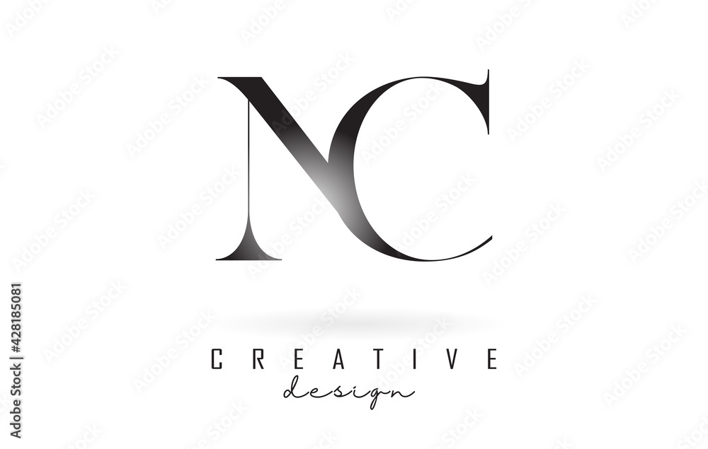 NC n c letter design logo logotype concept with serif font and elegant ...
