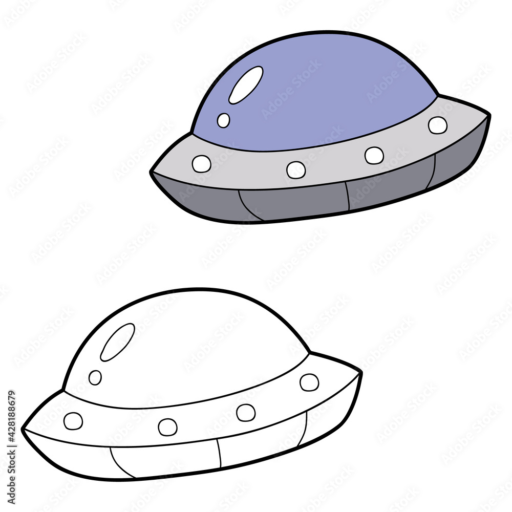 Vector illustration coloring page with cartoon ufo for children ...
