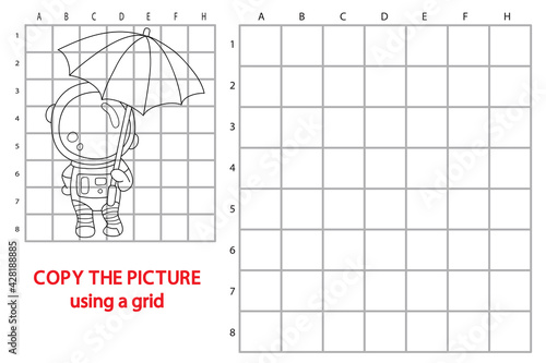 Vector illustration of grid copy educational puzzle game with happy ...