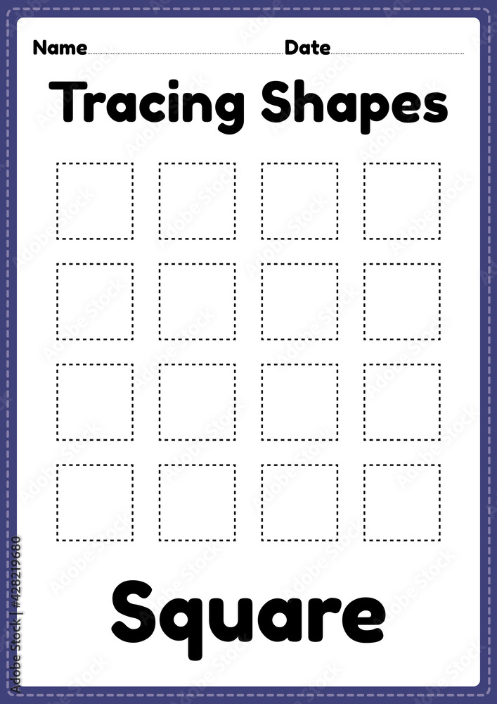 Tracing square shapes worksheet for kindergarten and preschool kids for ...