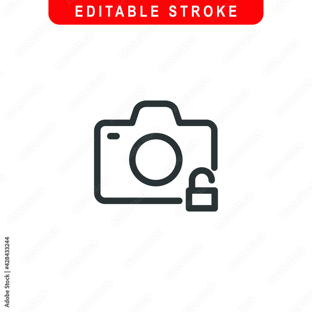 Unlock Camera Outline Icon. Unlock Camera Line Art Logo. Vector ...