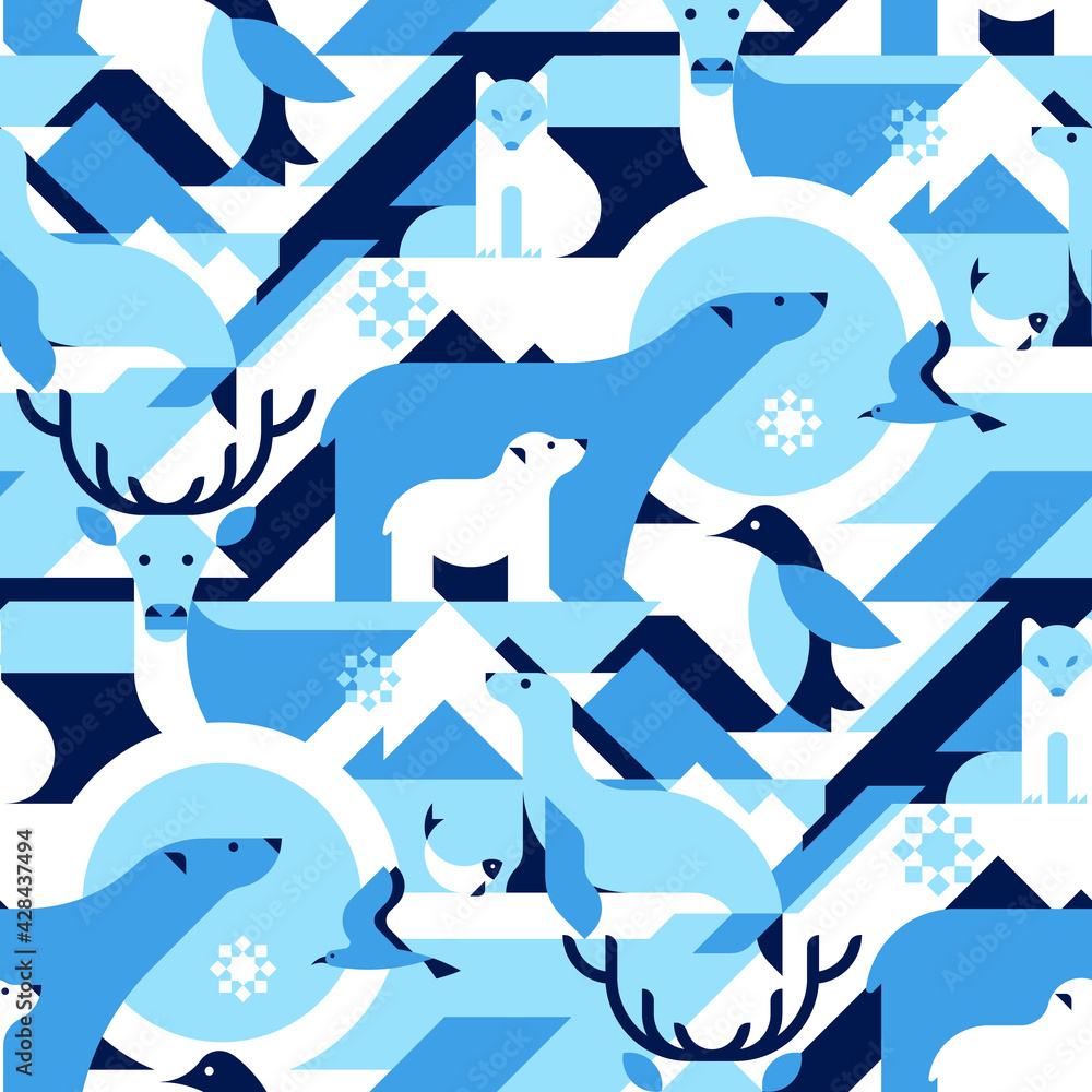 Animals in Arctical, Polar - abstract vector pattern, seamless with ...
