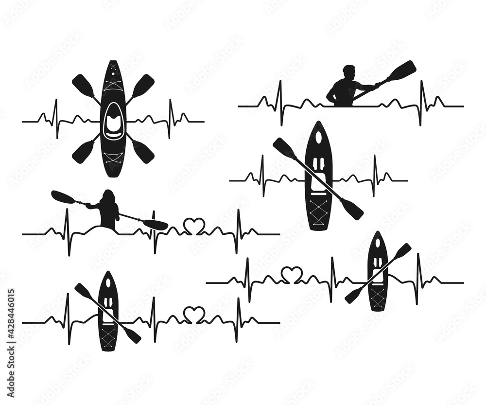 Kayak life SVG, Kayak life heartbeat SVG file, Kayaking Silhouette ...
