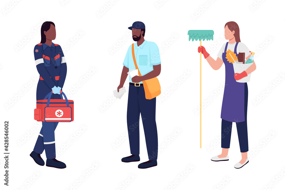 Key workers flat color vector faceless character set. Paramedic ...
