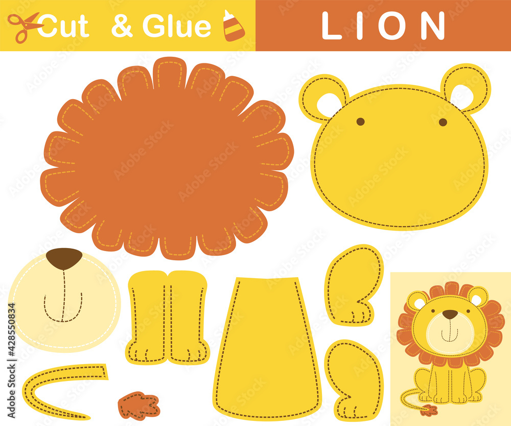 Cute lion sitting while smiling. Education paper game for children ...