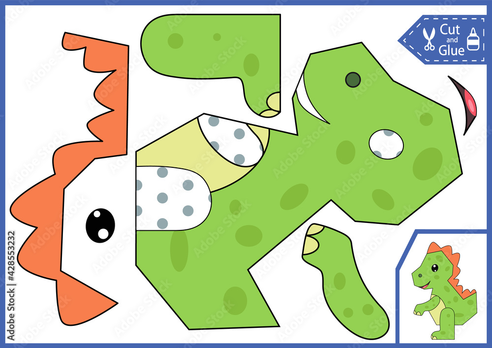 Kids craft activity page. Cut and glue the paper a cute dinosaur ...