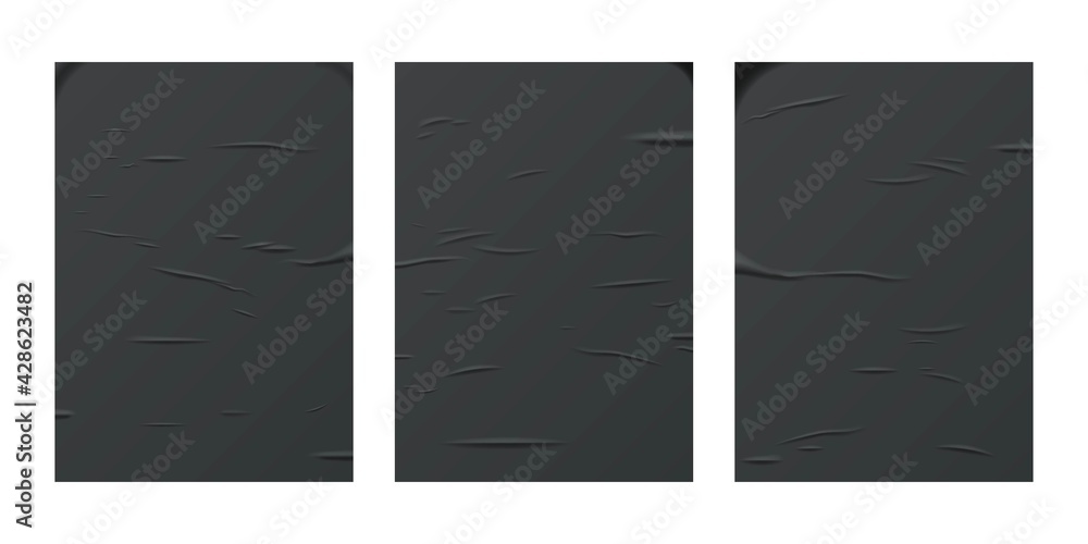 Glued black paper sheet set isolated on white background. Vector ...