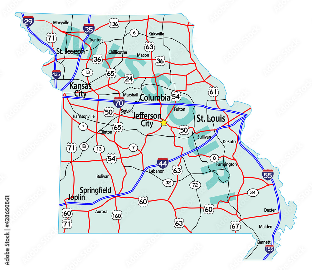 Missouri Vector Interstate Map with Layers Stock Vector | Adobe Stock