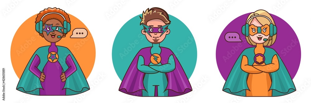 Cartoon super hero character. Vector cute kawaii set superheros emojis ...
