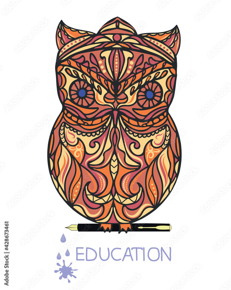 illustrated depiction of a drawn owl as a symbol of knowledge and ...