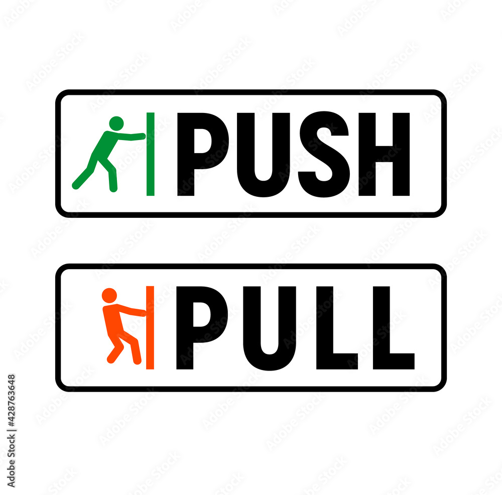 Push pull door sign. Vector push and pull icon sticker design concept Stock Vector | Adobe Stock