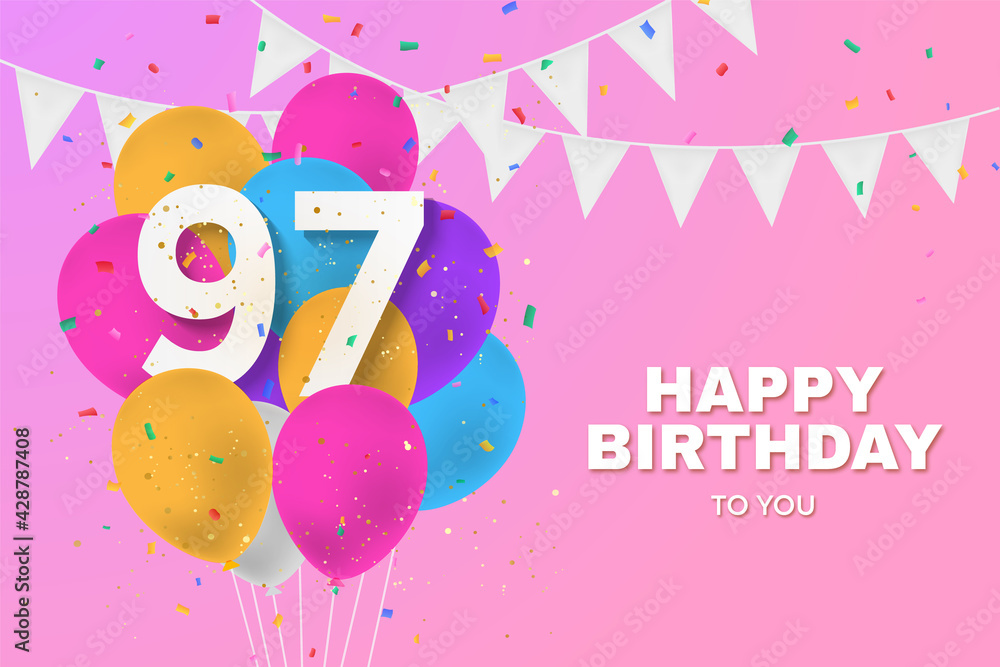 Happy 97th birthday balloons greeting card background. 97 years ...