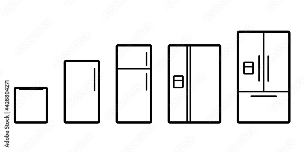 Refrigerator sizes chart outline icon. Clipart image isolated on white ...
