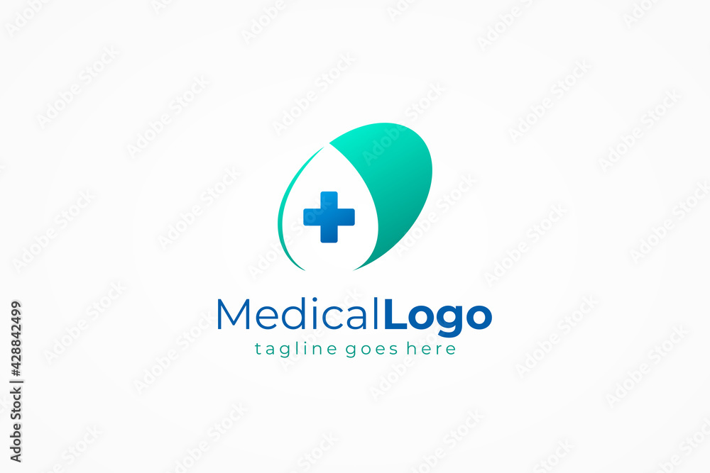 Medical Logo Healthcare Symbol. Blue and Green Capsule with Cross Sign ...