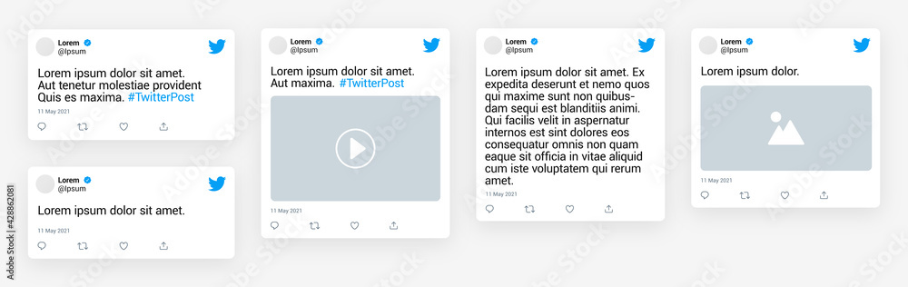 Twitter tweet templates collection. Isolated twitter posts on white ...