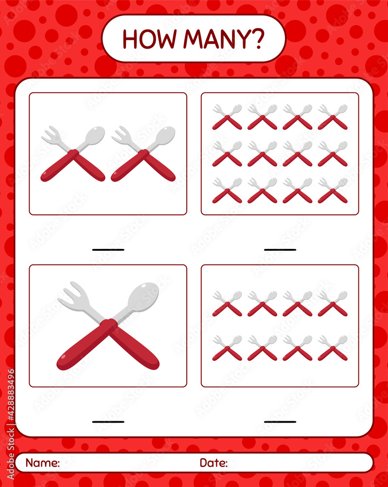 How many counting game with spoon and fork. worksheet for preschool ...