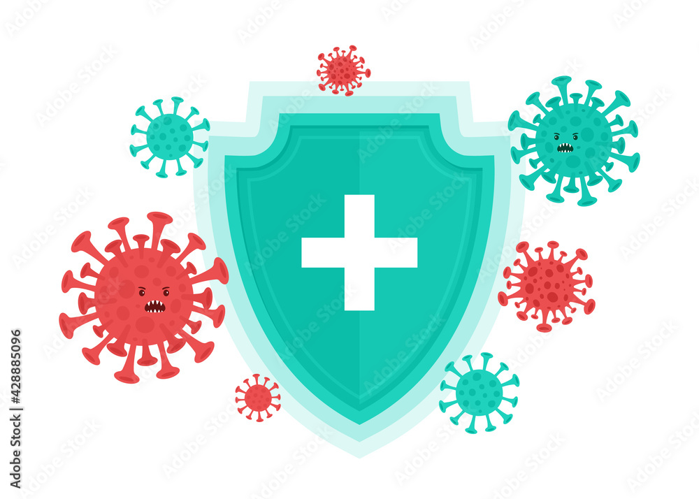 Vector illustration of immune system with medical shield protection ...