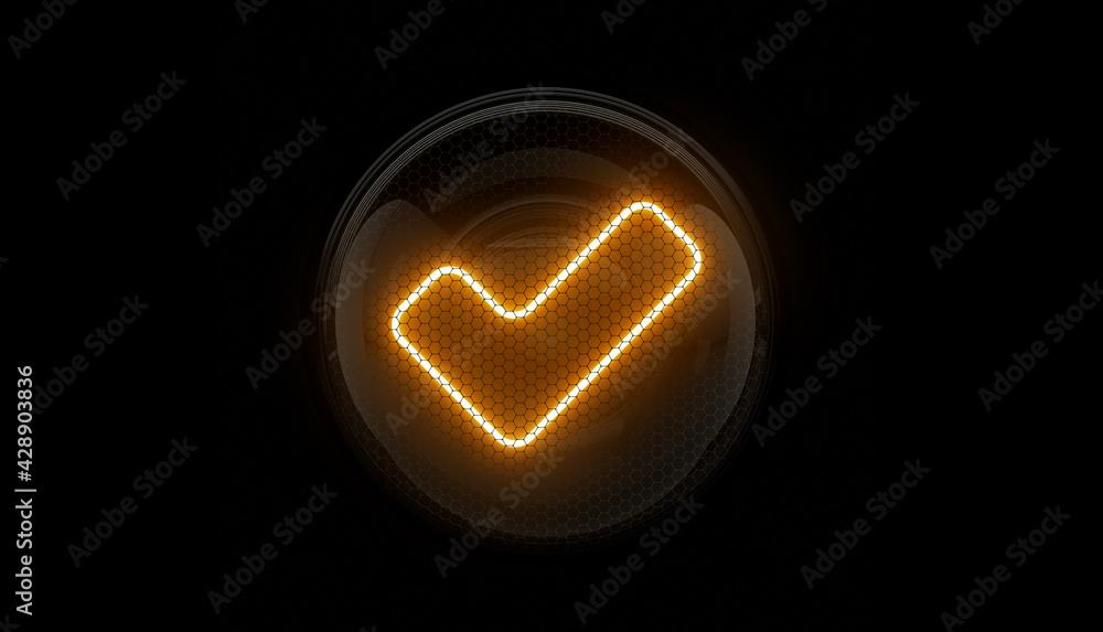 Check mark. Check. Accept. Nixie tube indicator. Gas discharge ...