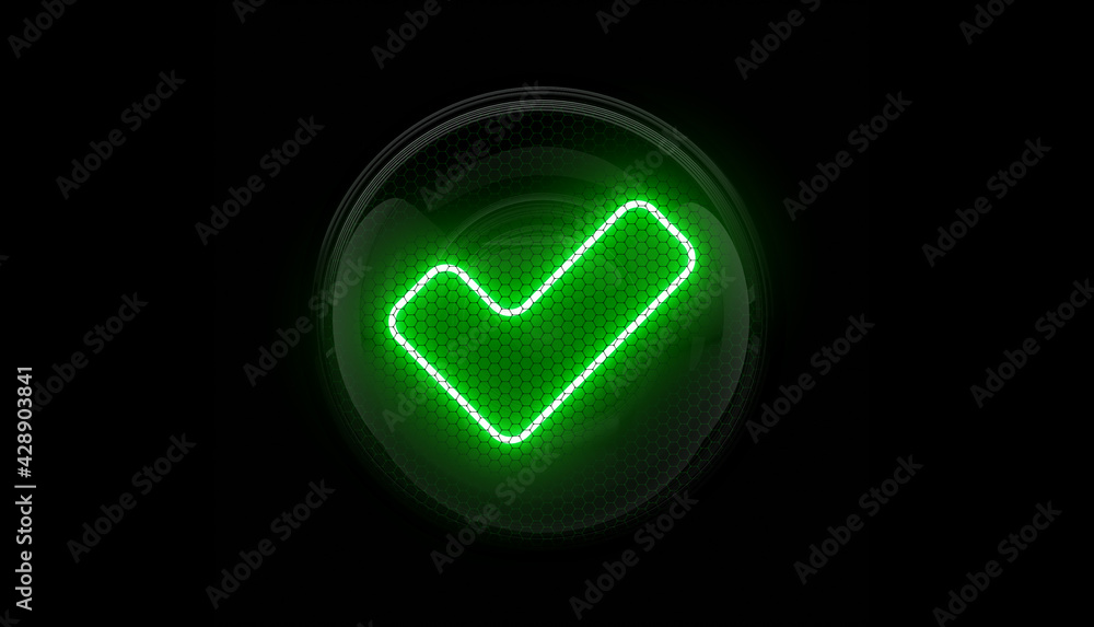 Green check mark. Check. Accept. Nixie tube indicator. Gas discharge ...