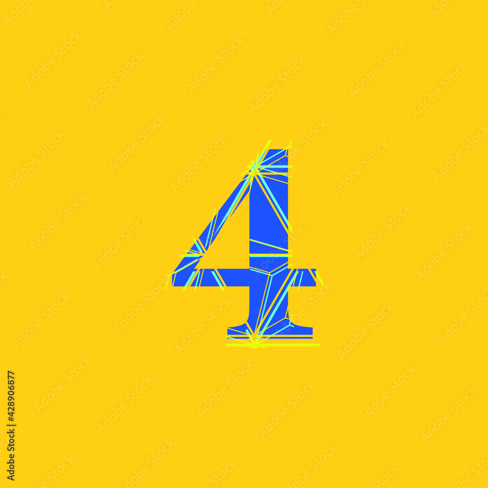 number four illustration with glow effect and shiny lines, editable ...