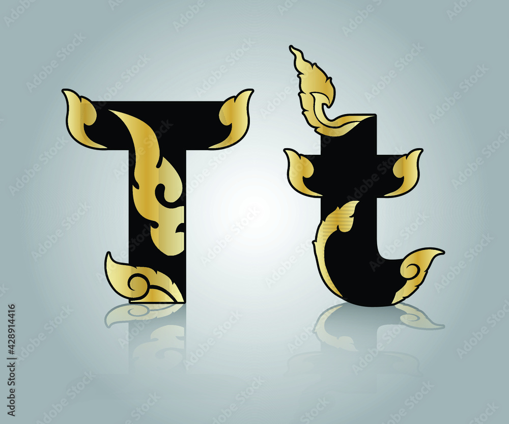 Alphabet Letter T with Abstract Line Laos, Art Font designed for ...