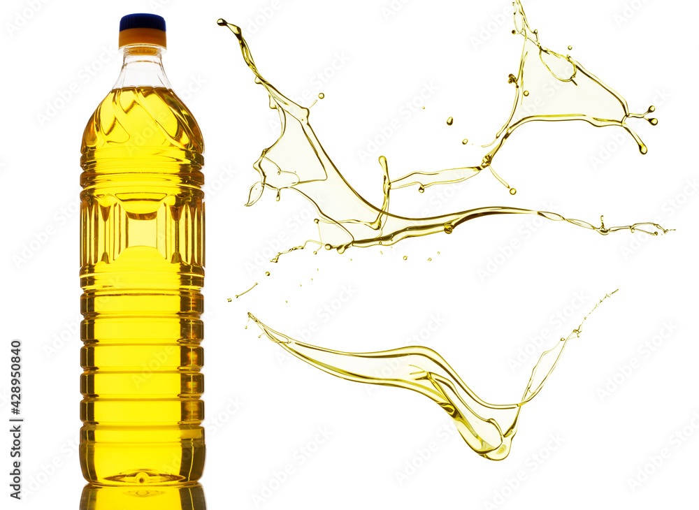 oil in plastic bottle isolated on white background with splash Stock ...