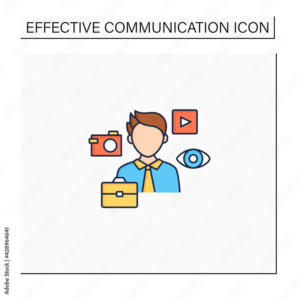 Visual communication color icon. Communicate using signs, typography ...