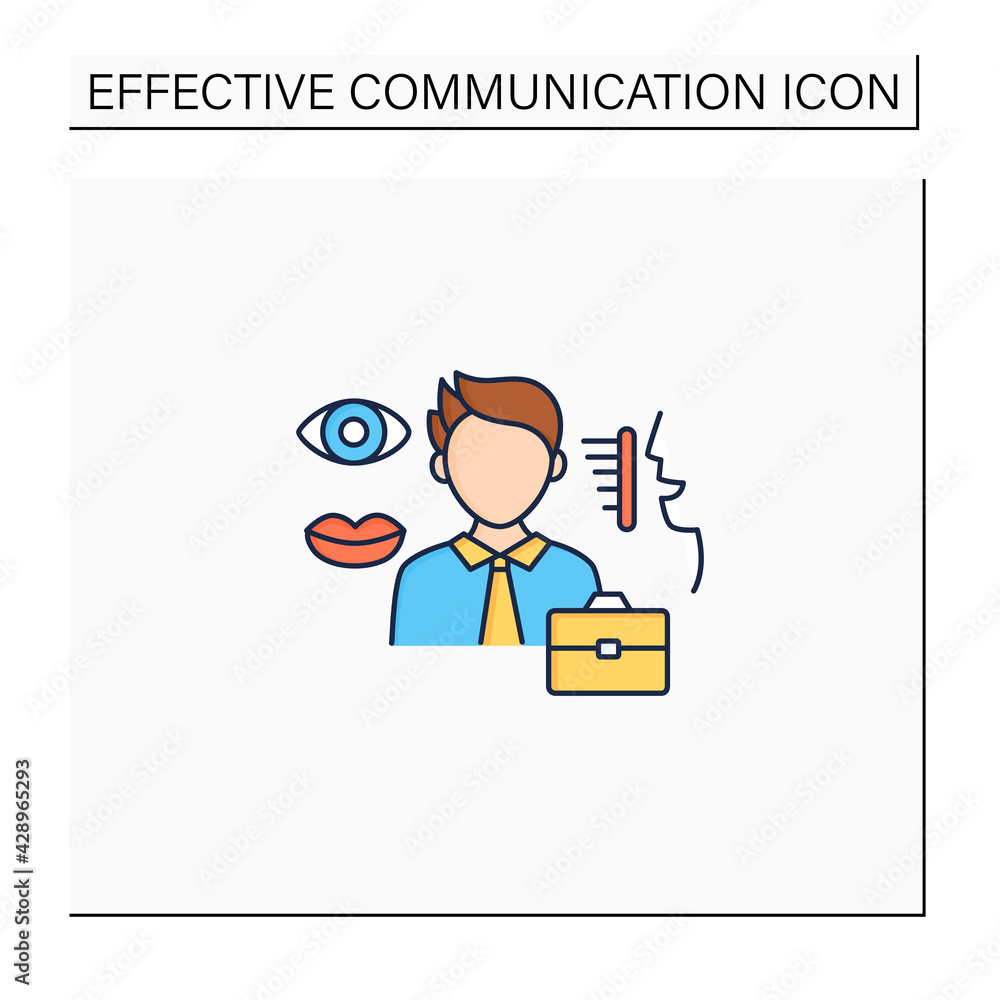 Non verbal communication color icon. Communicate using gestures, facial ...