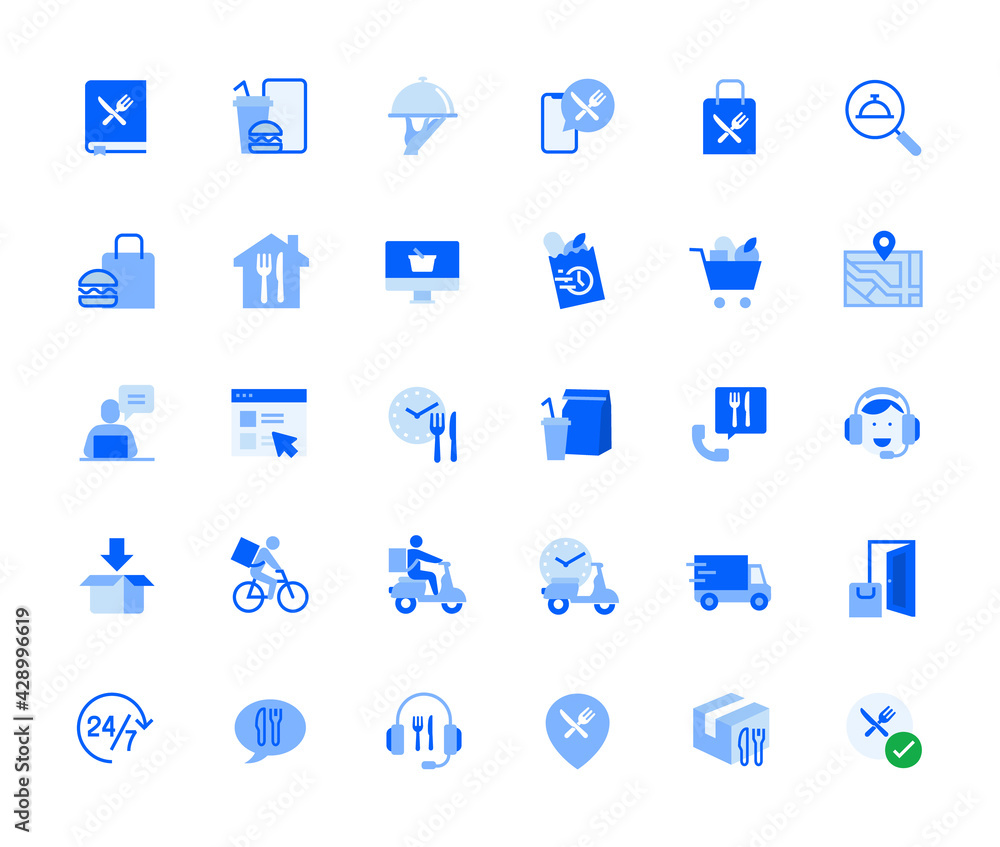 Online food ordering icons set for personal and business use. Vector ...