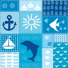Nautical Ocean Patchwork Dolphin Free Stock Photo - Public Domain Pictures