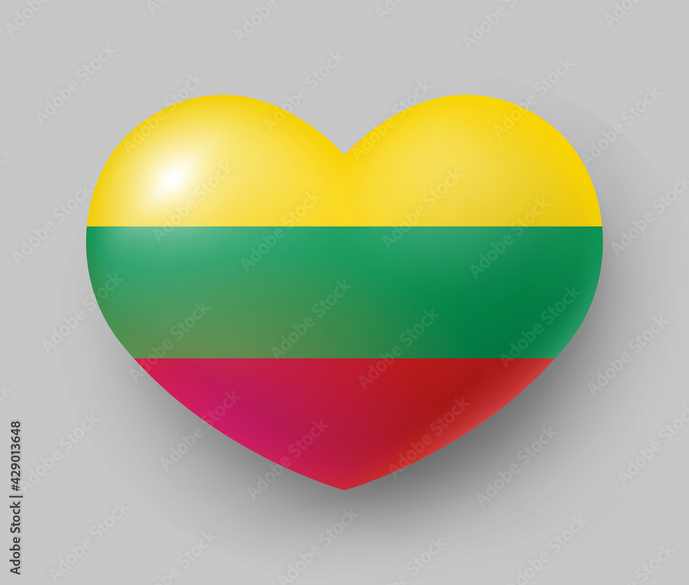 Heart shaped glossy national flag of Lithuania. European country ...