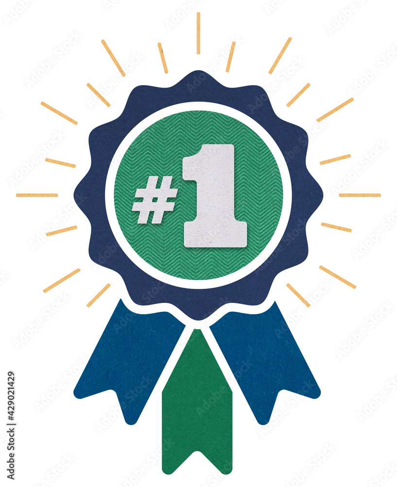 Number #1 winner ribbon award badge. Icon number one, first, champion ...