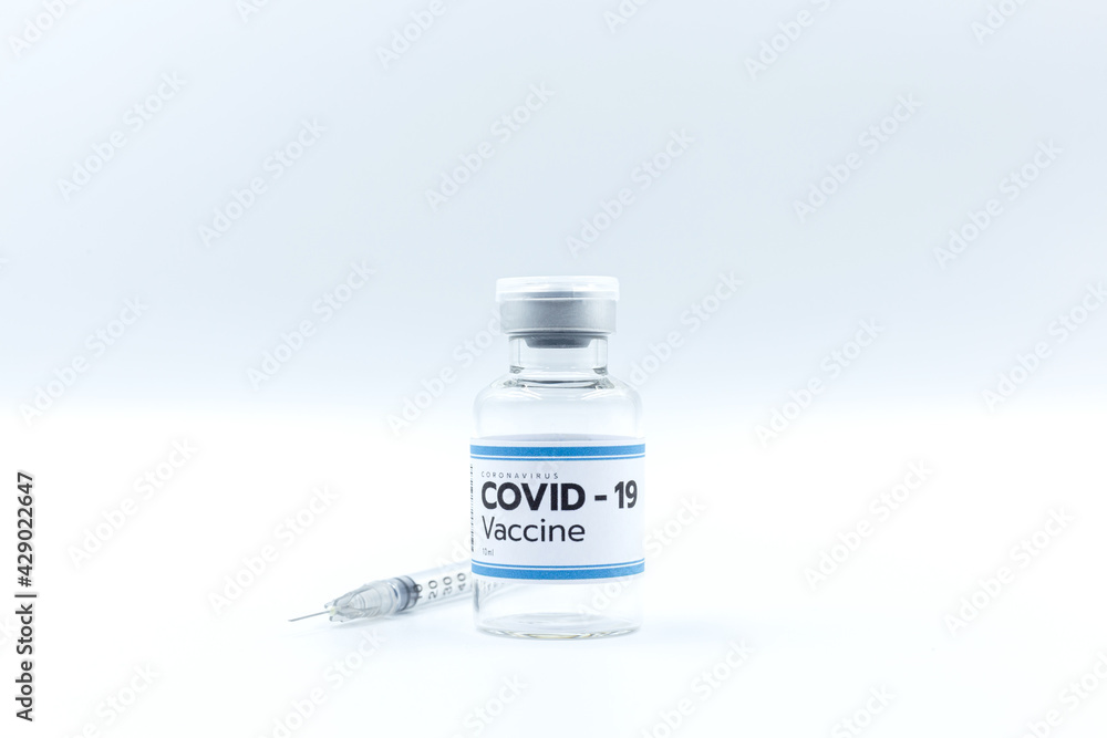Vaccine and syringe injection with copy space, treatment to cure Covid ...