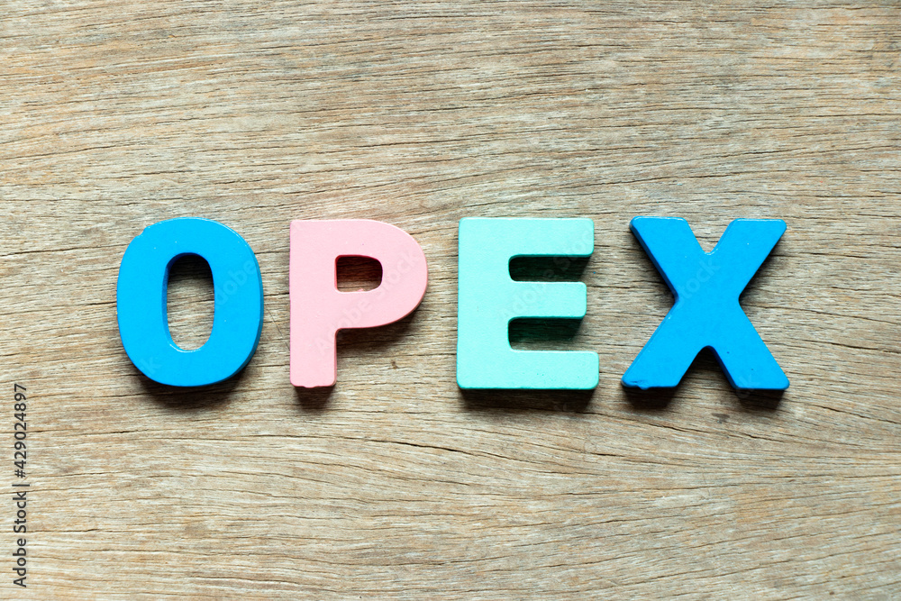 Color alphabet letter in word OPEX (abbreviation of operating expense ...
