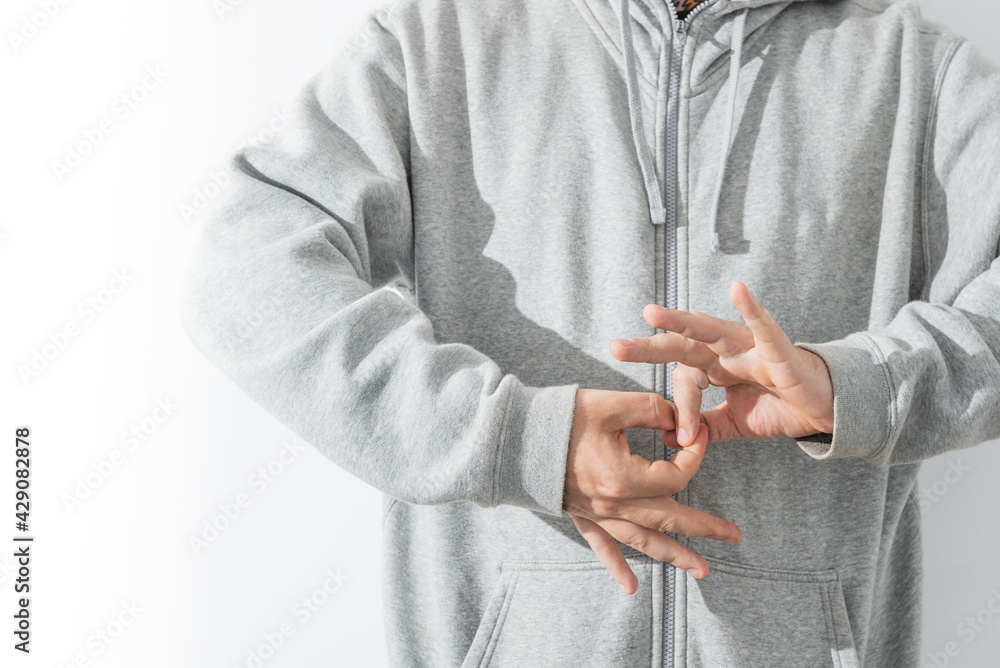 Stock-Foto „Unrecognizable deaf-mute person using sign language ...