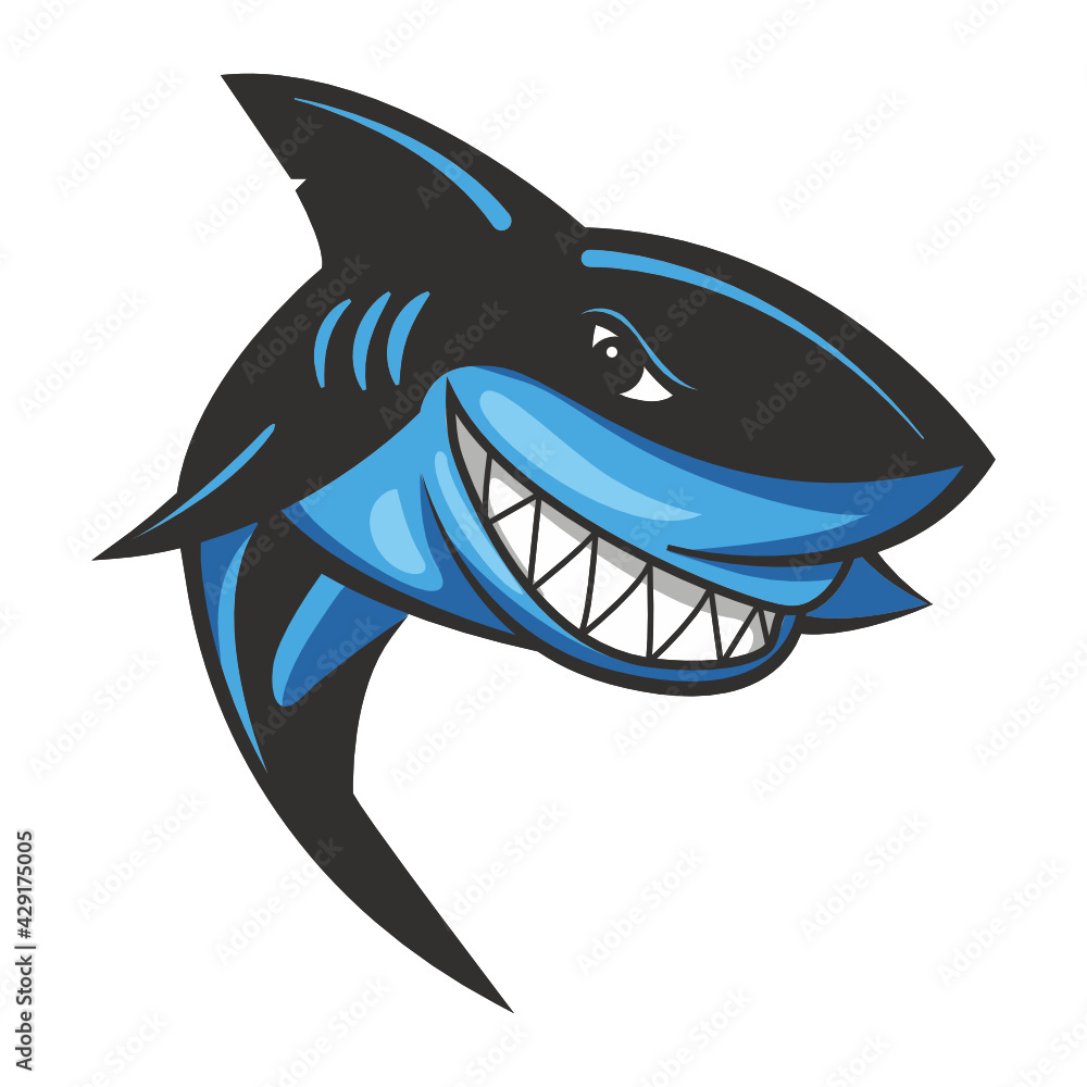Cartoon Shark logo and mascot isolated on white background - Vector ...