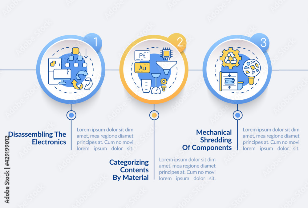 E-trash recycling paces vector infographic template. Dismantling ...