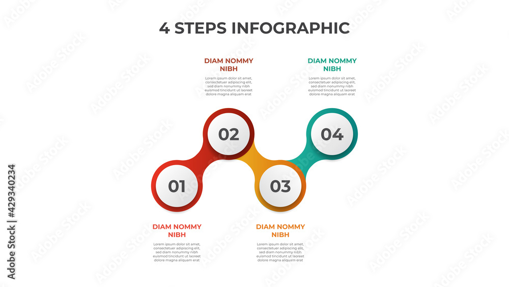 4 points of steps, connected circle diagram with number of sequence, infographic element ...