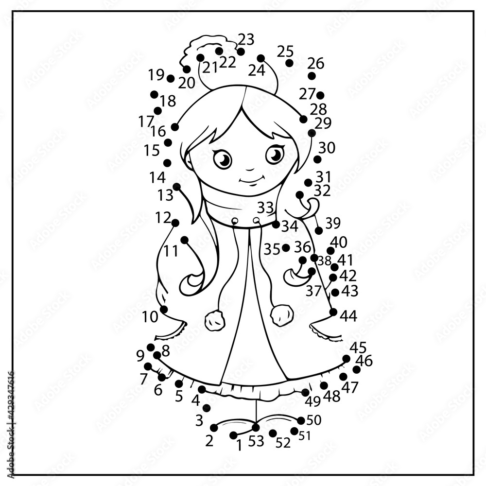 Kids game dot to dot drawing of little cute girl. Educational worksheet ...