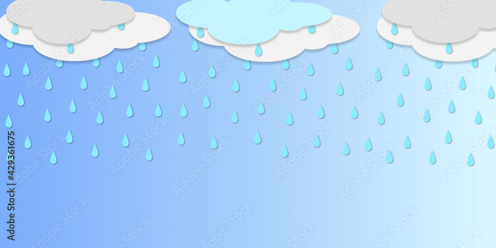 Monsoon season background with clouds and raindrops blue backdrop Stock ...