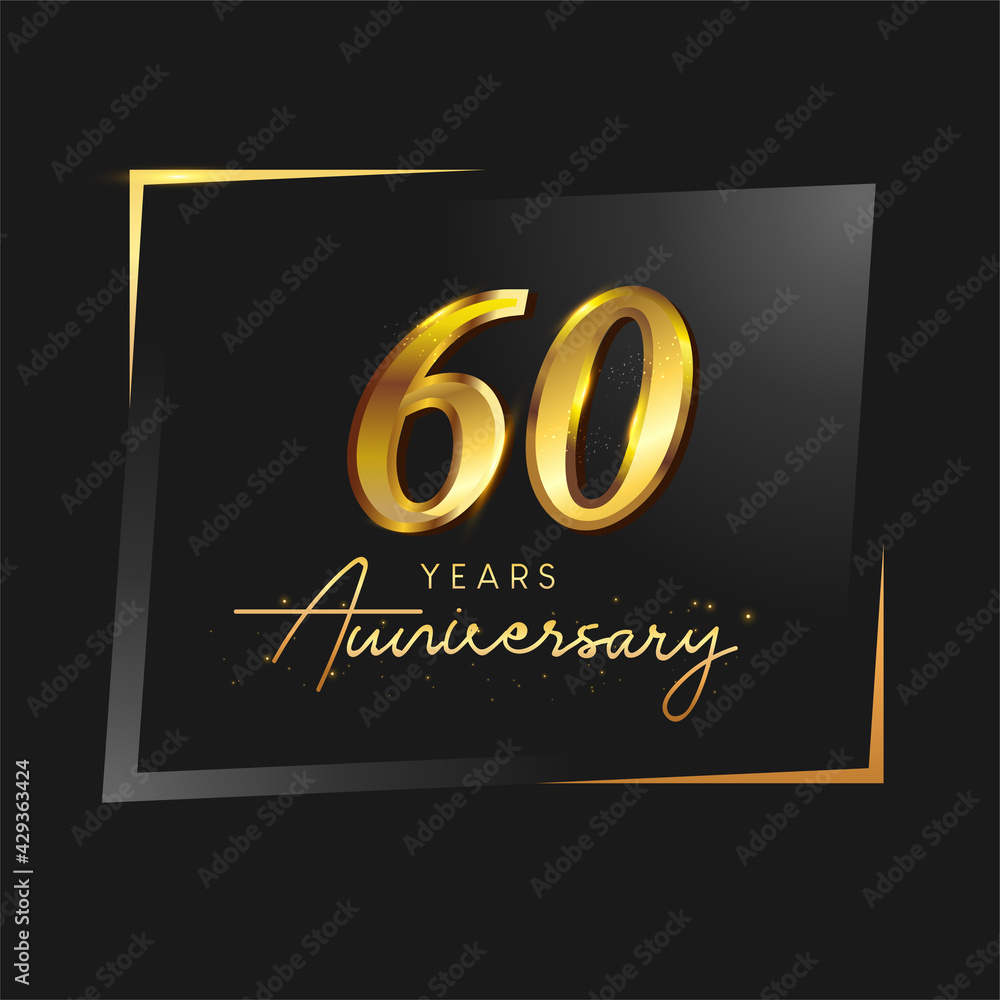 60th anniversary celebration logotype with handwriting golden color ...