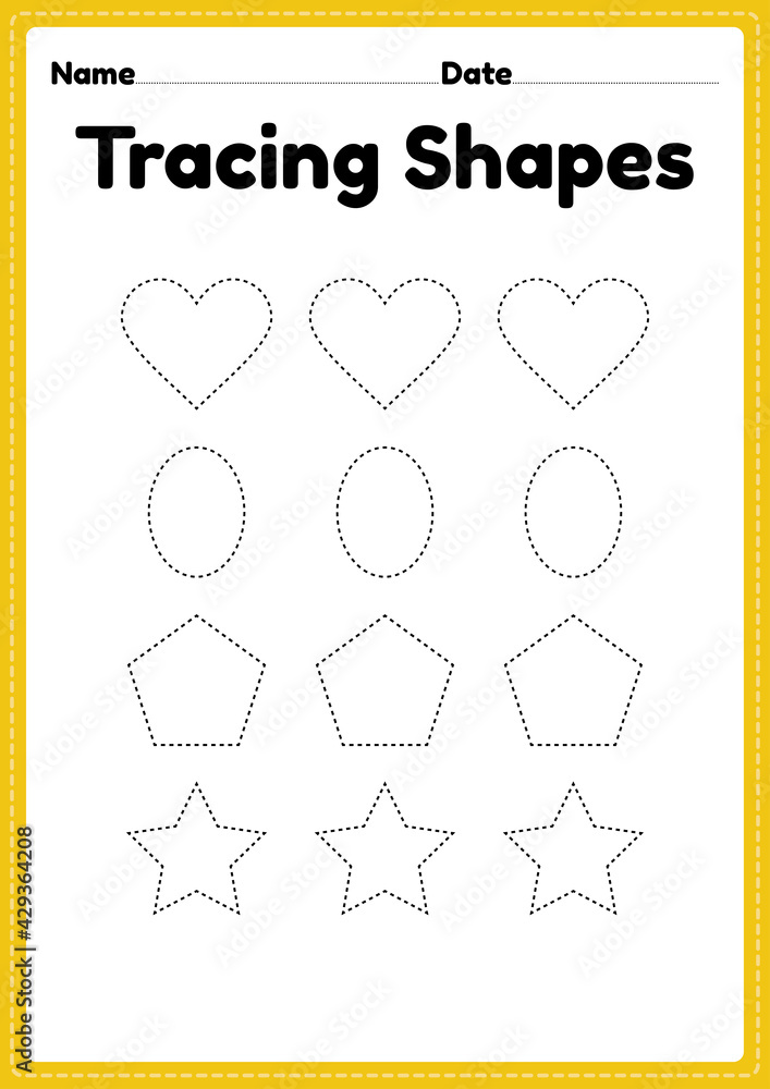 Tracing shapes worksheet for kindergarten and preschool kids for ...
