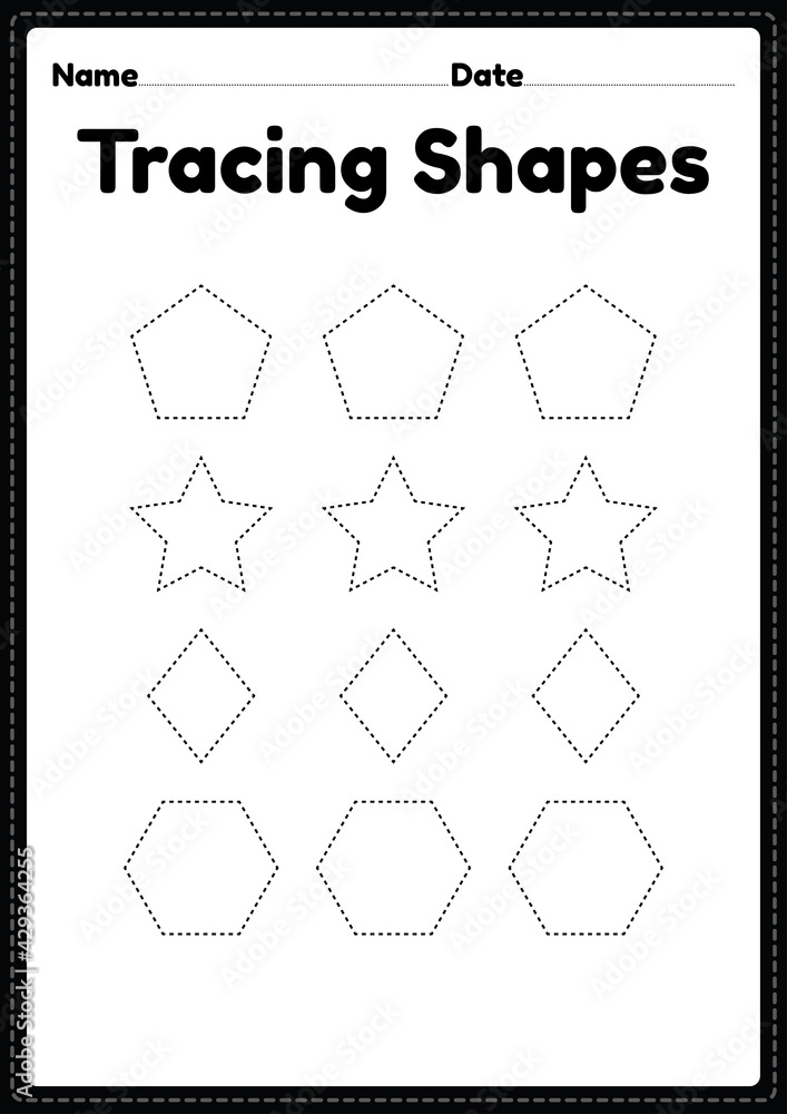 Tracing shapes worksheet for kindergarten and preschool kids for ...