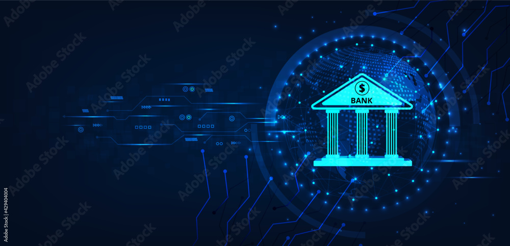 Internet Banking Technology concept.Isometric illustration of bank on ...