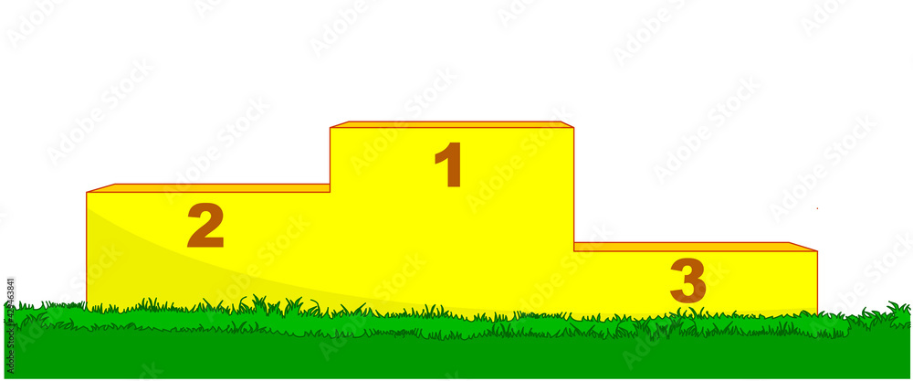 Champion podium, rostrum ranking stairs. Outdoors on the grass. Winner ...