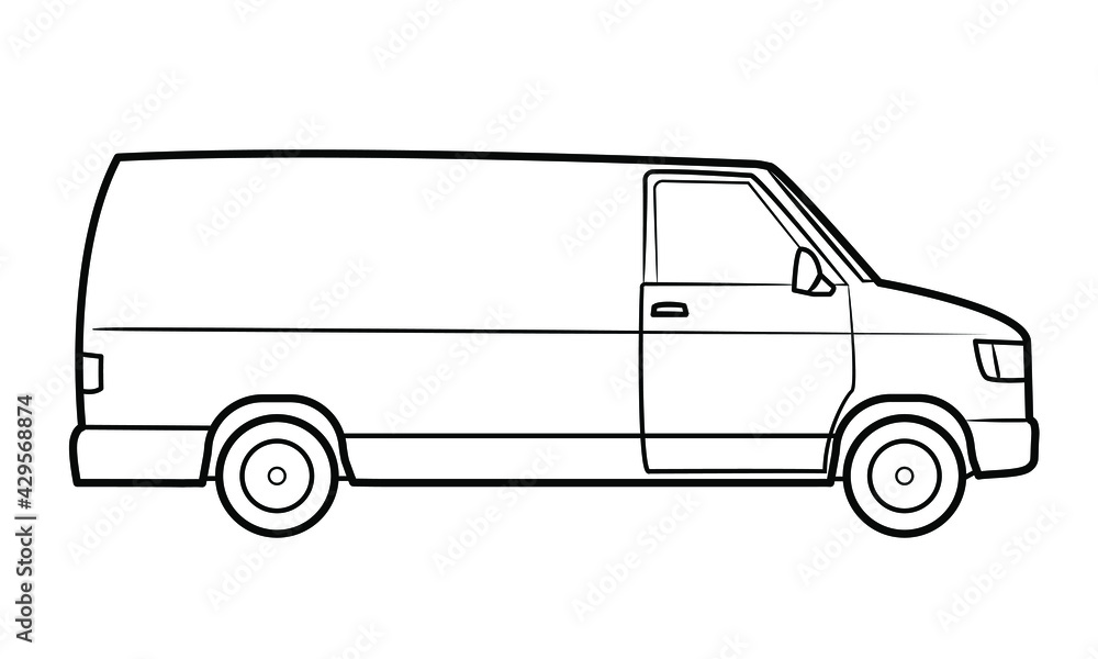 Transporter van illustration - simple line art contour of vehicle ...