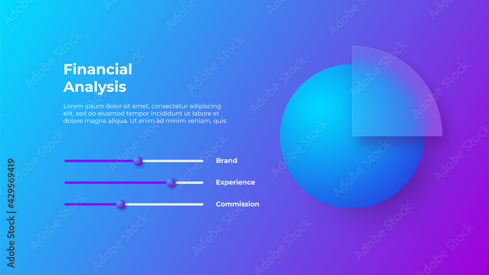 Glassmorphism infographics concept with 3d pie chart icon. Frosted ...